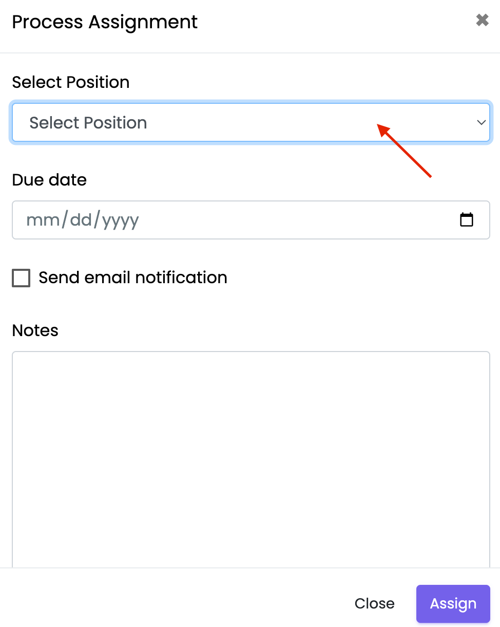 Assigning a Process through the Dashboard – TouchStone Help Desk